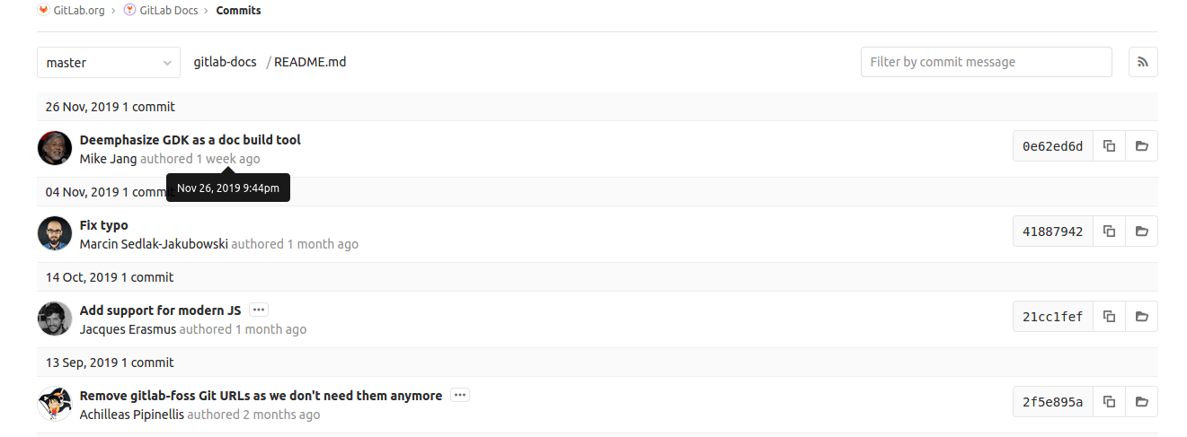 Git history · Repository · Project · User · Help · GitLab